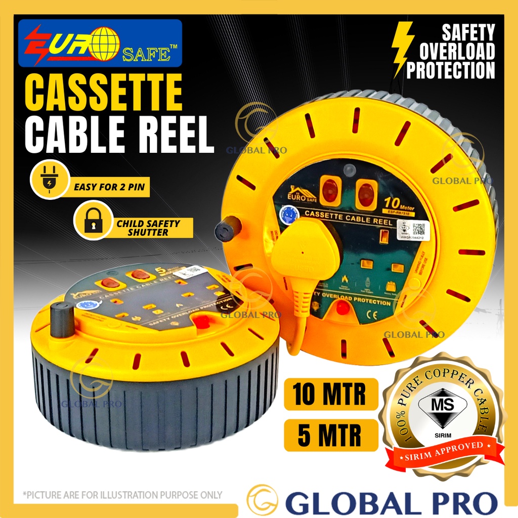 [SIRIM] 5 /10 MTR CASSETTE CABLE REEL Portable Roller Extension ...