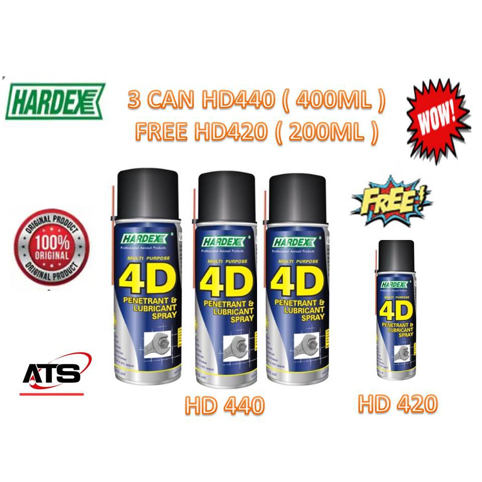HARDEX 3 CAN HD440 4D PENETRANT & LUBRICANT SPRAY (400ML HD440) FREE 1 ...