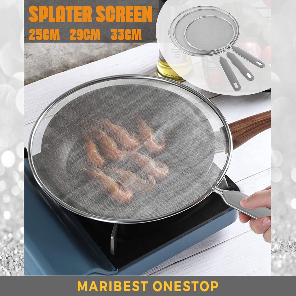 Kitchen Stainless Steel Splatter Screen With Handle Cover Frying Pan ...
