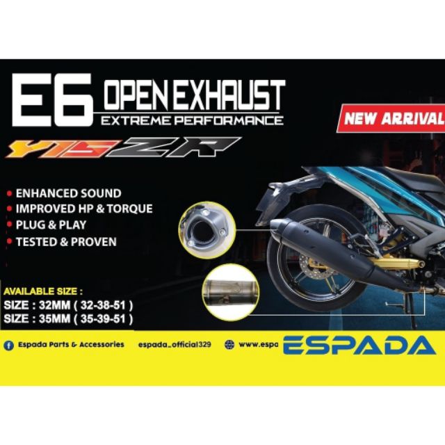Espada Standard Racing Exhaust E7 E6 BP1 BP2 BACK PRESSURE RS150 RSX VF3I LC135 V8 FI Y15ZR Y15 ...