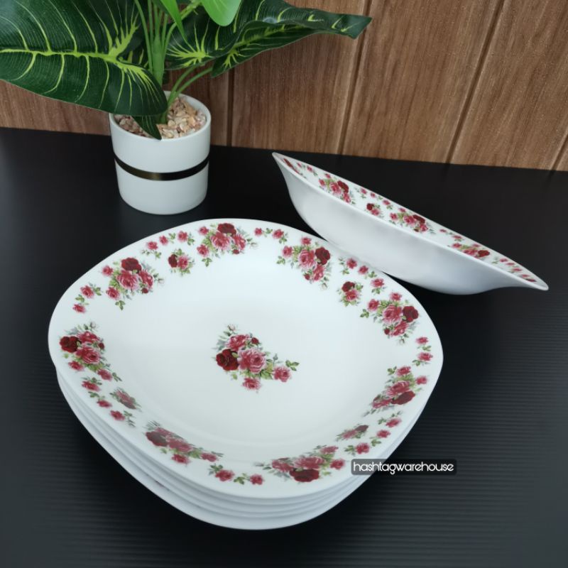 ROSE DELIGHT 🌹 9" Dinner/Soup Plate (6pcs) Heat Resistant Opal Glass ...