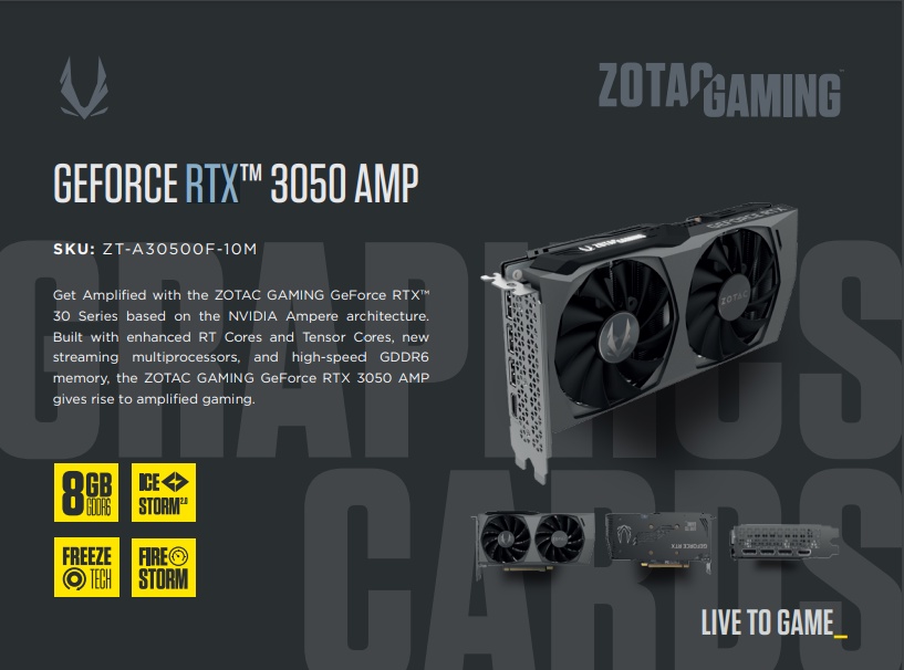 ZOTAC GAMING GeForce RTX3050 AMP Graphics Card ( ZT-A30500F-10M ...