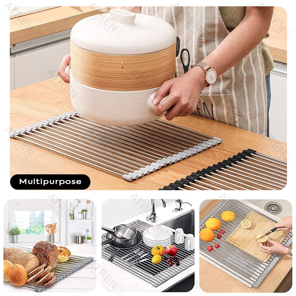 Roll Up Dish Draining Rack Kitchen Drying Sink Foldable Silicone ...