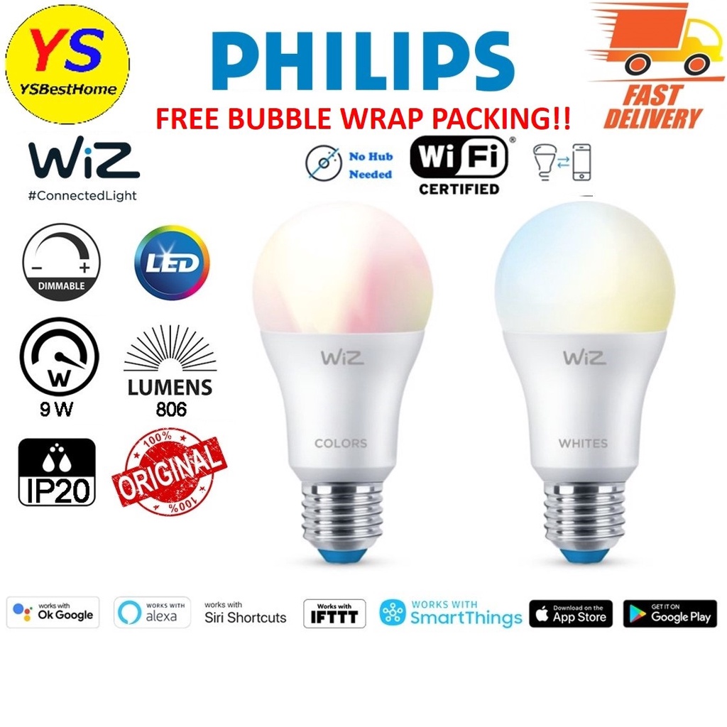 PHILIPS WIZ SMART BULB 8W E27 A60 TUNABLE WHITE / MULTI COLOR BULB | Shopee Malaysia