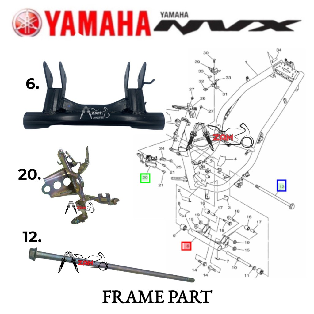 💯 ORIGINAL YAMAHA INDONESIA ENGINE BRACKET COMP / FRAME SHAFT ...