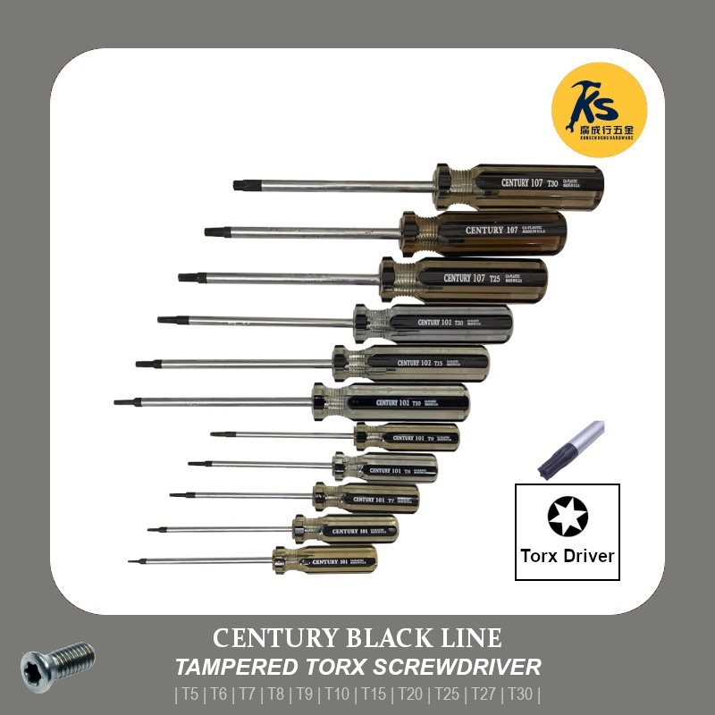 CENTURY Black Line Tampered Torx Screwdriver ( T5 | T6 | T7 | T8 | T9 ...
