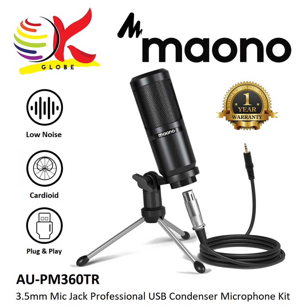MAONO AU-PM360TR RECORDING CONDENSER MICROPHONE WITH XLR TO 3.5MM CONNECTION, LOW NOISE ...