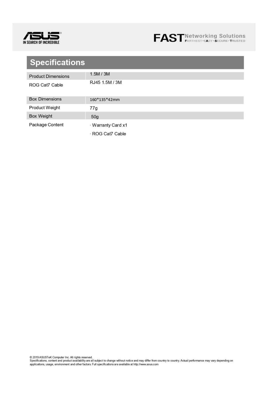 ASUS ROG 3M CAT 7 Cable - Up to 600 MHz &10GB Transfer Rates CAT 7 RJ45 ...
