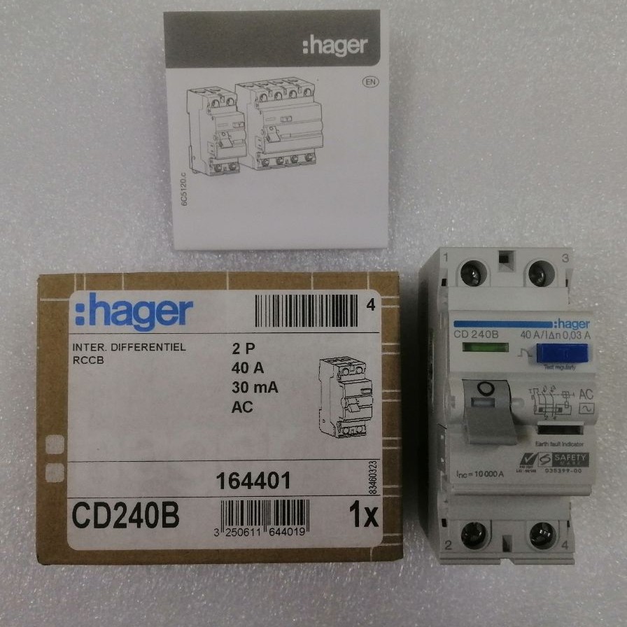 HAGER CD240B 2Pole 40A 30MA(0.03A) RCCB / ELCB | Shopee Malaysia
