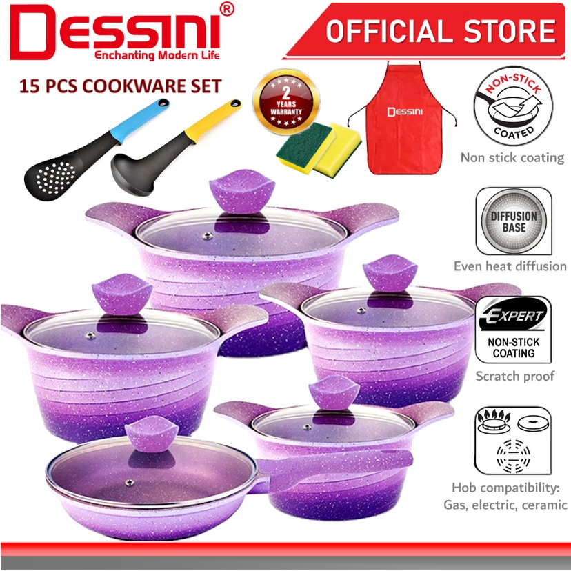 DESSINI ITALY Casserole Die Cast Aluminium Non Stick Pot Bowl Double ...