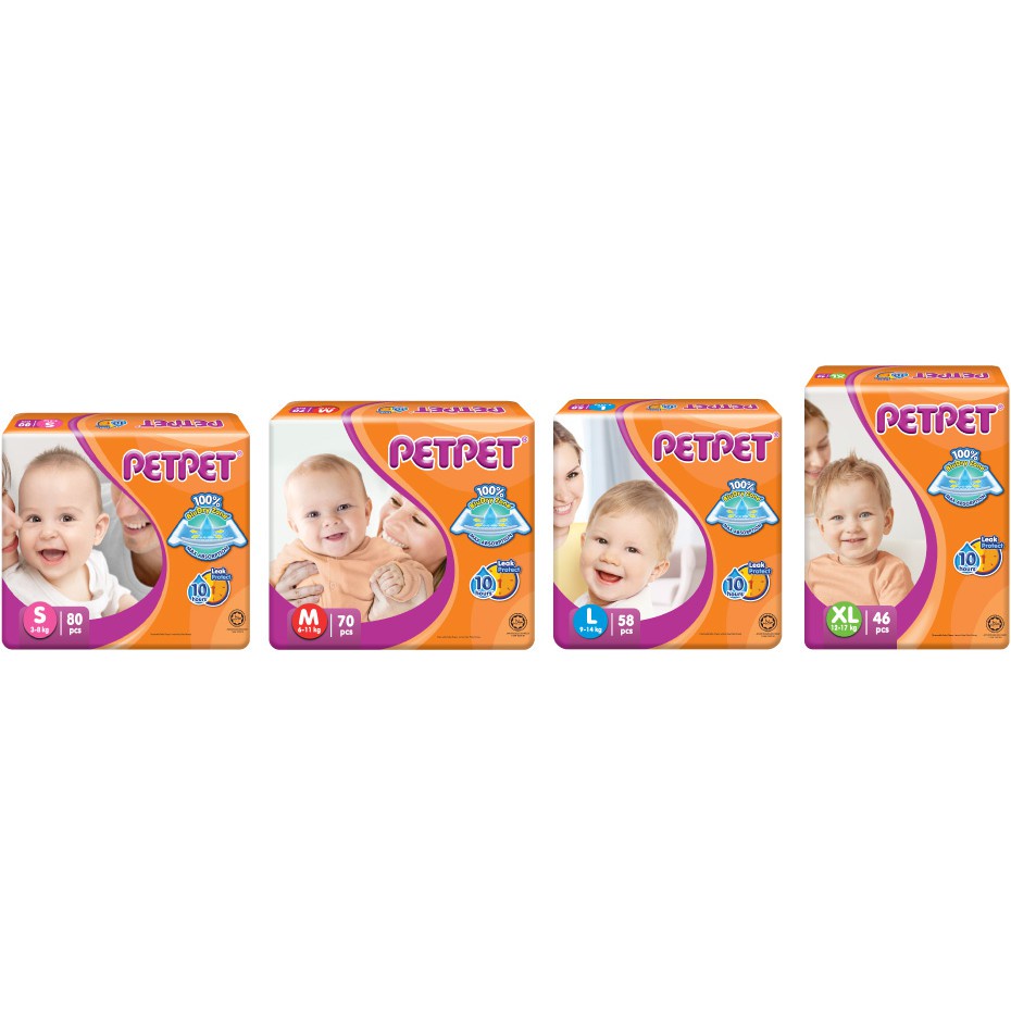 PetPet Diapers Mega Pack Newborn60/S80/M70/L58/XL46 PETPET MEGA| Baby ...