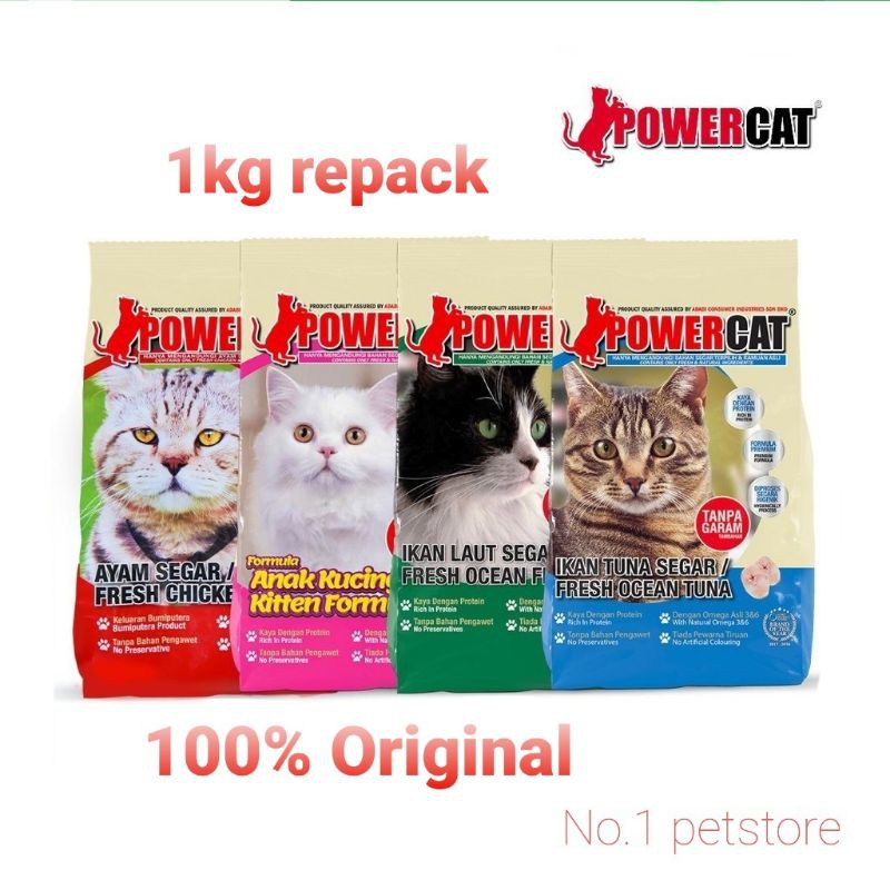 power cat ocean / tuna / kitten / chicken 100%original 1kg repack cat ...