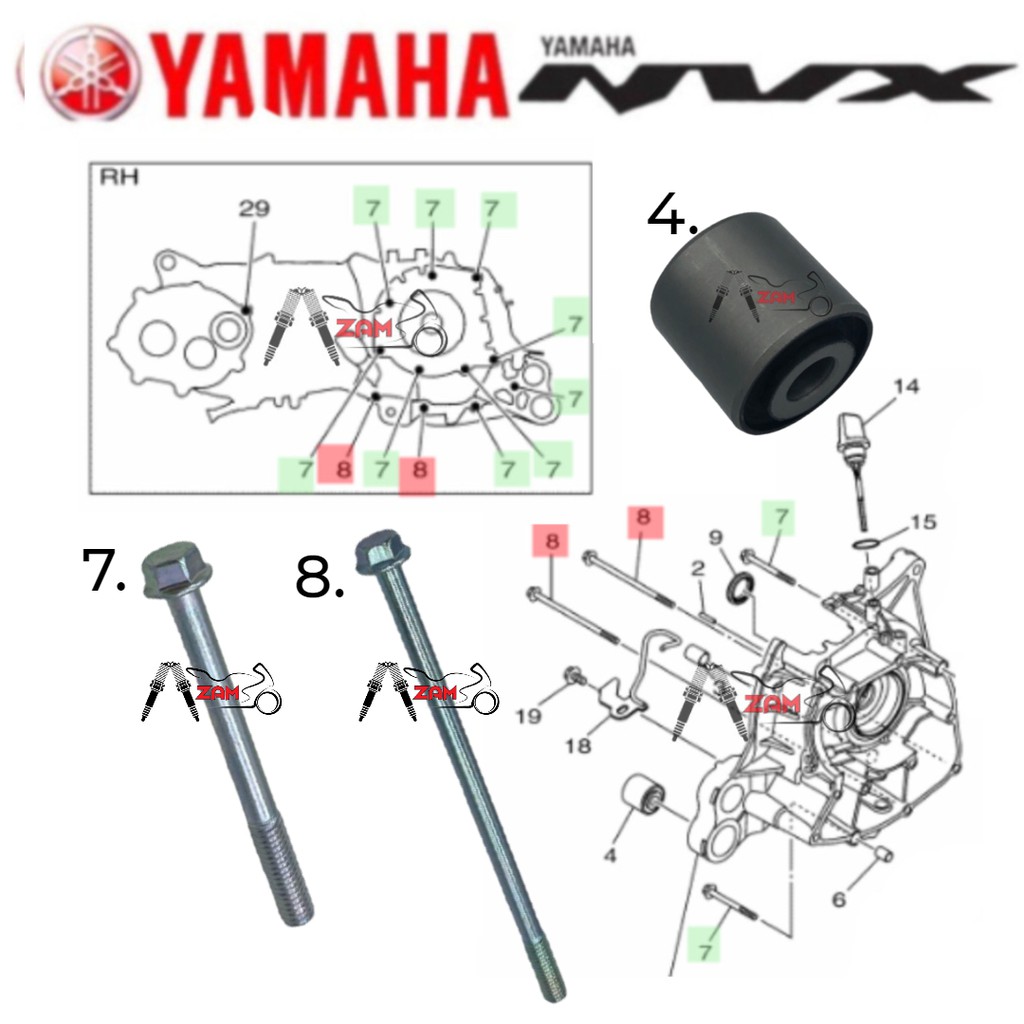 NVX 155 V1 / V2 BOLT, FLANGE DEEP RECESS & DAMPER CRANKCASE / BUSH ...