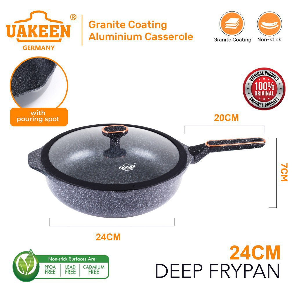 (MINOR DEFECT) Uakeen Original 20-32Cm Deep Frying Pan Granite Non ...
