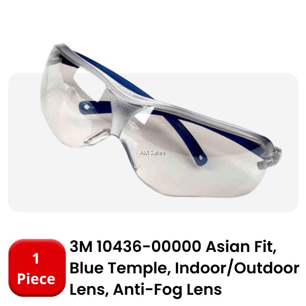 3M VIRTUAL SPORT SAFETY EYEWEAR BLUE TEMPLE ANT-FOG LENS 10434 V34(CLEAR)/10436 V36(DARKEN ...