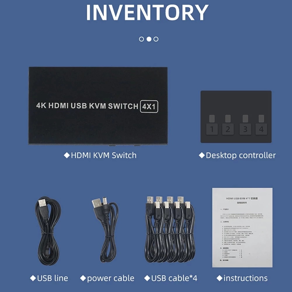 4K 60Hz HDMI KVM switch Box HDMI USB KVM Switch 4 in 1 out 4x1 with ...