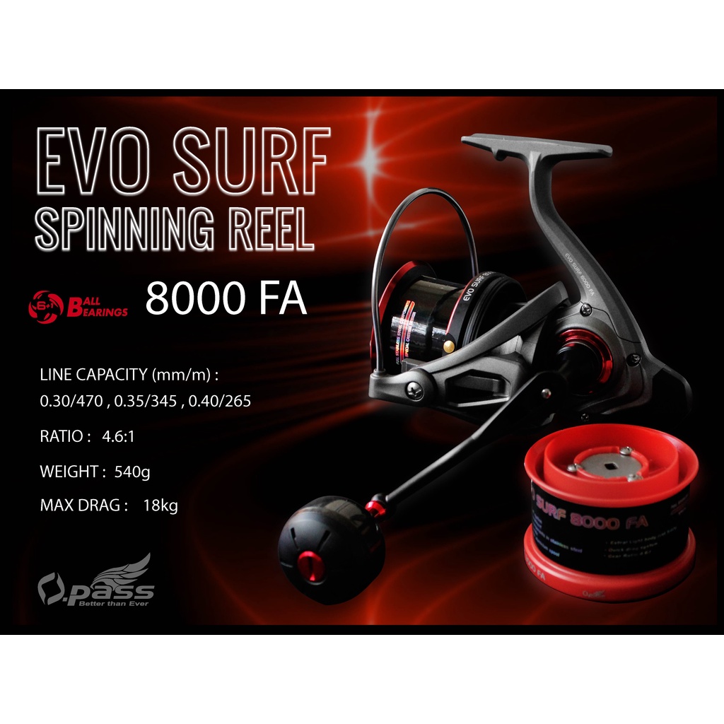 OPASS Fishing reel EVO SURF 8000FA SPINNING REEL WITH FREE GIFT surf ...