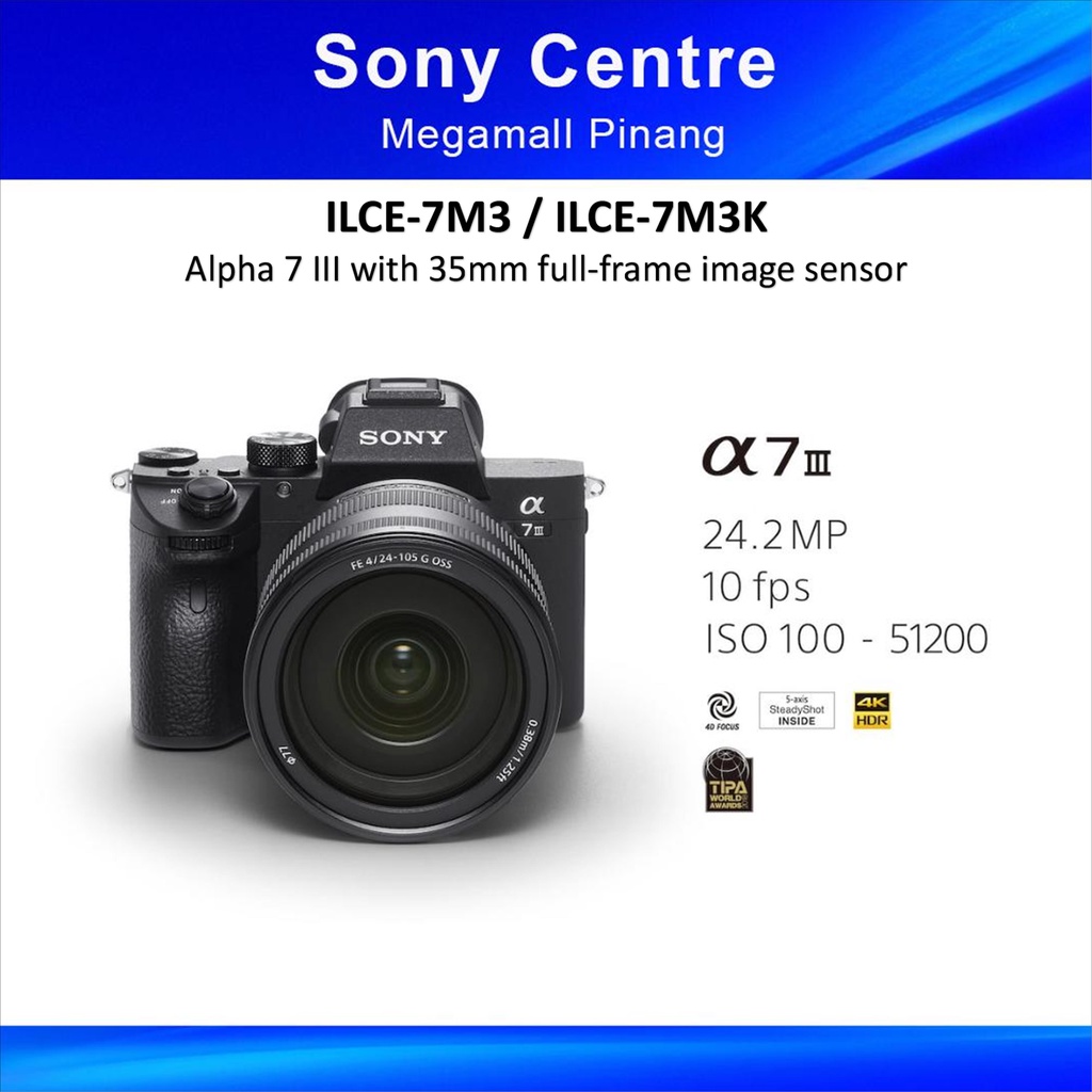 Sony ILCE-7M3 / ILCE-7M3K Alpha 7 III with 35mm full-frame image sensor A7M3 / A7M3K | Shopee ...