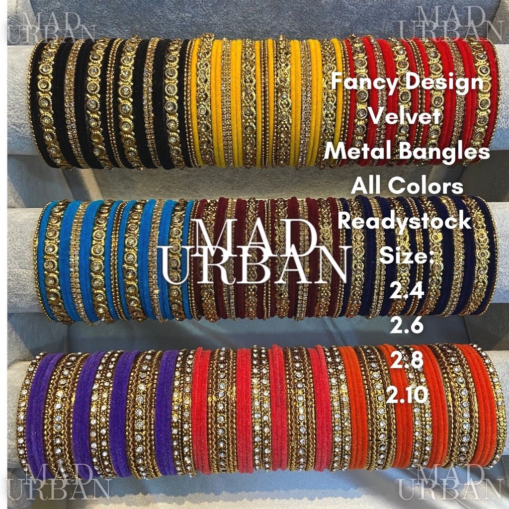 [12.12 SALE] Fancy Design Velvet Metal Bangles in All Colors Gelang ...