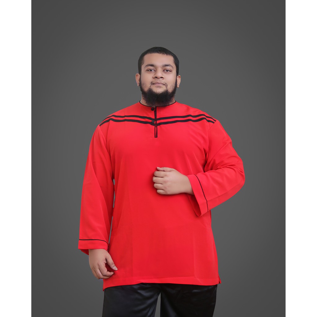 PLUS SIZE KURTA ELIAS | KURTA LELAKI SAIZ BESAR | CHILI RED | LONG SLEEVE | SIZE: 3XL-9XL ...