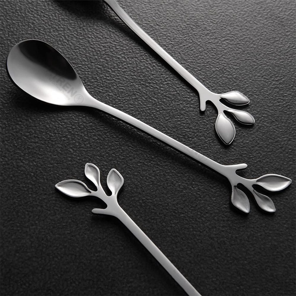 Teaspoon Coffee Spoon Stainless Steel Leaf Design Sudu Teh Kopi High ...