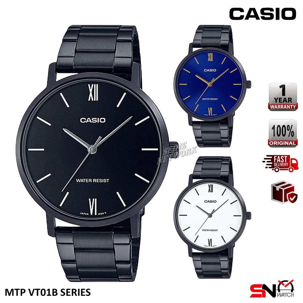 CASIO MEN WATCH MTP-VT01B Minimal Design Quartz Analog Black Stainless ...