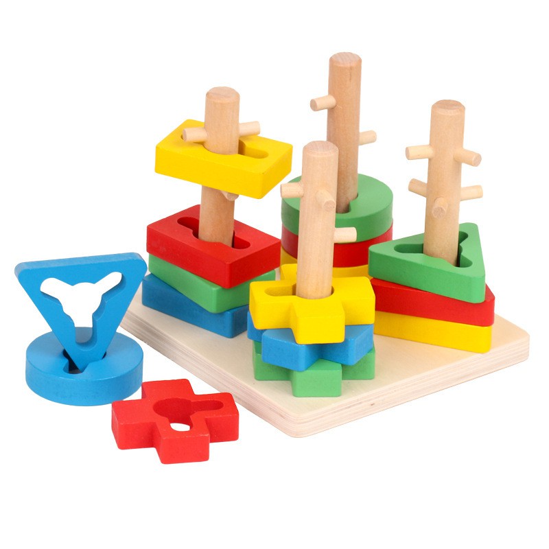 Four Wooden Building Blocks Geometric Shape Educational Toy Geometric ...