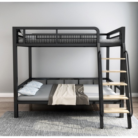 Double Decker Metal Bunk Bed Frame Adult Loft Bed Front Side Stair ...
