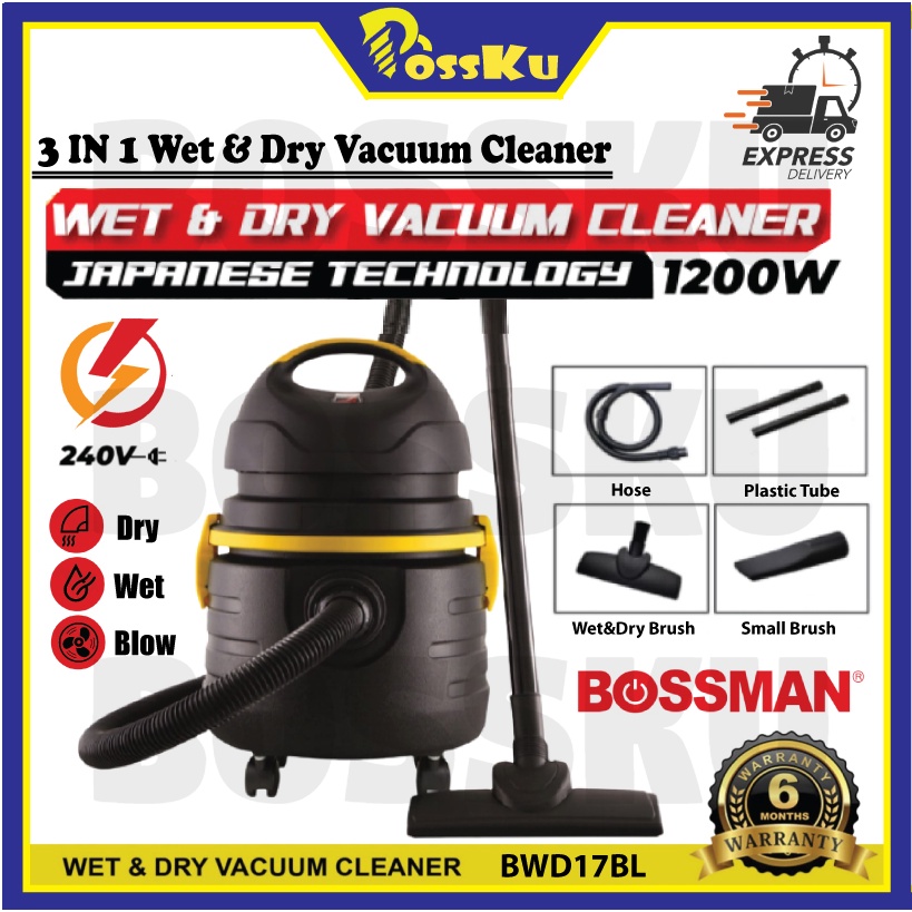 [NEW 3 IN 1] BOSSMAN 17 Litre Wet Dry Vacuum Cleaner 1200 Watt Max Wet ...