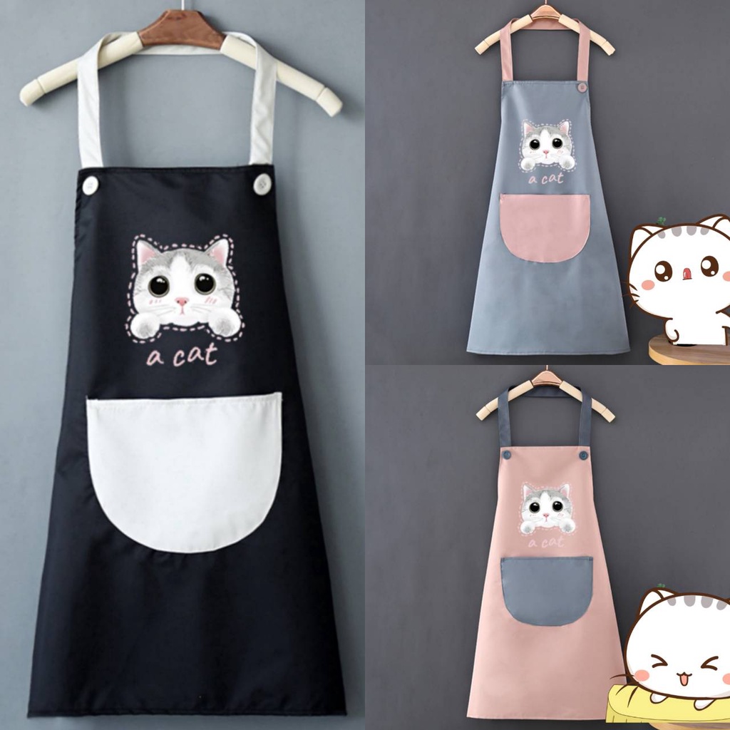 Cute Meow Cat Waterproof Kitchen Apron | Shopee Malaysia