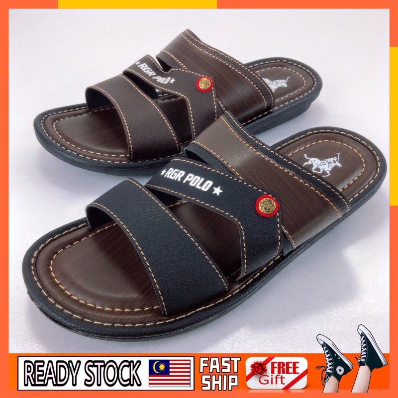 【Young.Wears】Men’s RGR POLO Leather Trending Sandal Slipper / Selipar ...