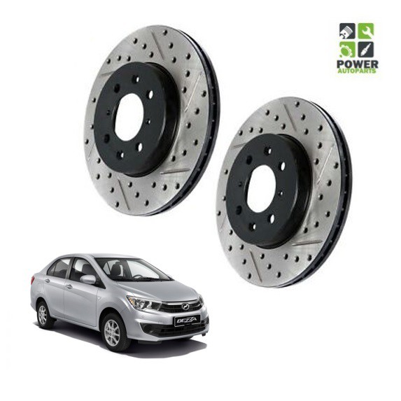 PERODUA BEZZA FRONT DISC ROTOR SET ( DRILLED & SLOTTED / STANDARD SIZE ...