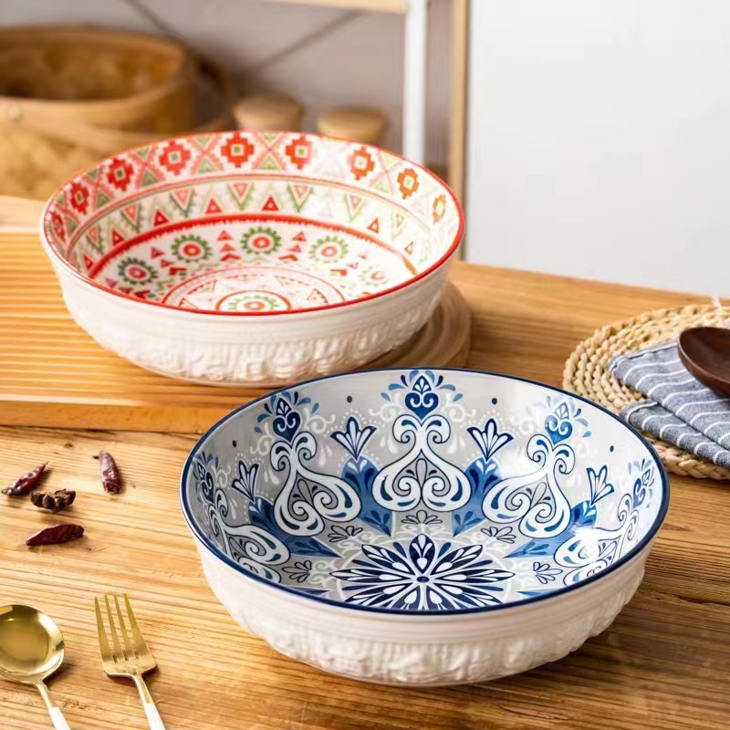 Bohemian Style Design Porcelain Ceramic Deep Soup Bowl /Serving Bowl ...