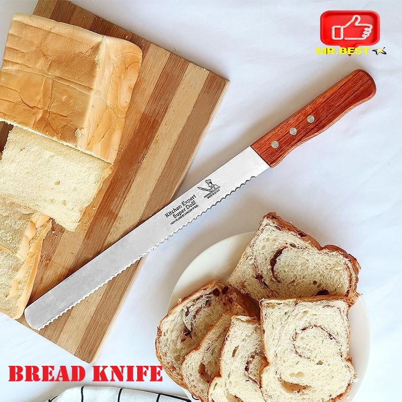 10/12/14 Inch Stainless Steel Bread Knife with Wood Handle (Fine teeth ...