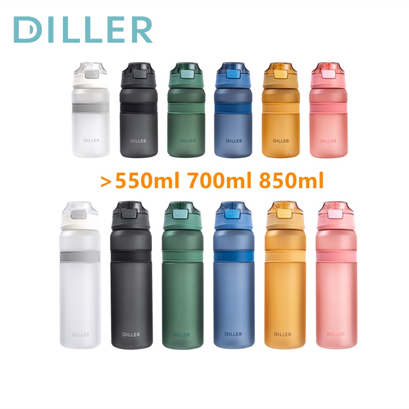 Diller Water Bottle With Straw Large Leak Proof BPA Free Tritan Sport Drinking D37 (550ml/700ml ...
