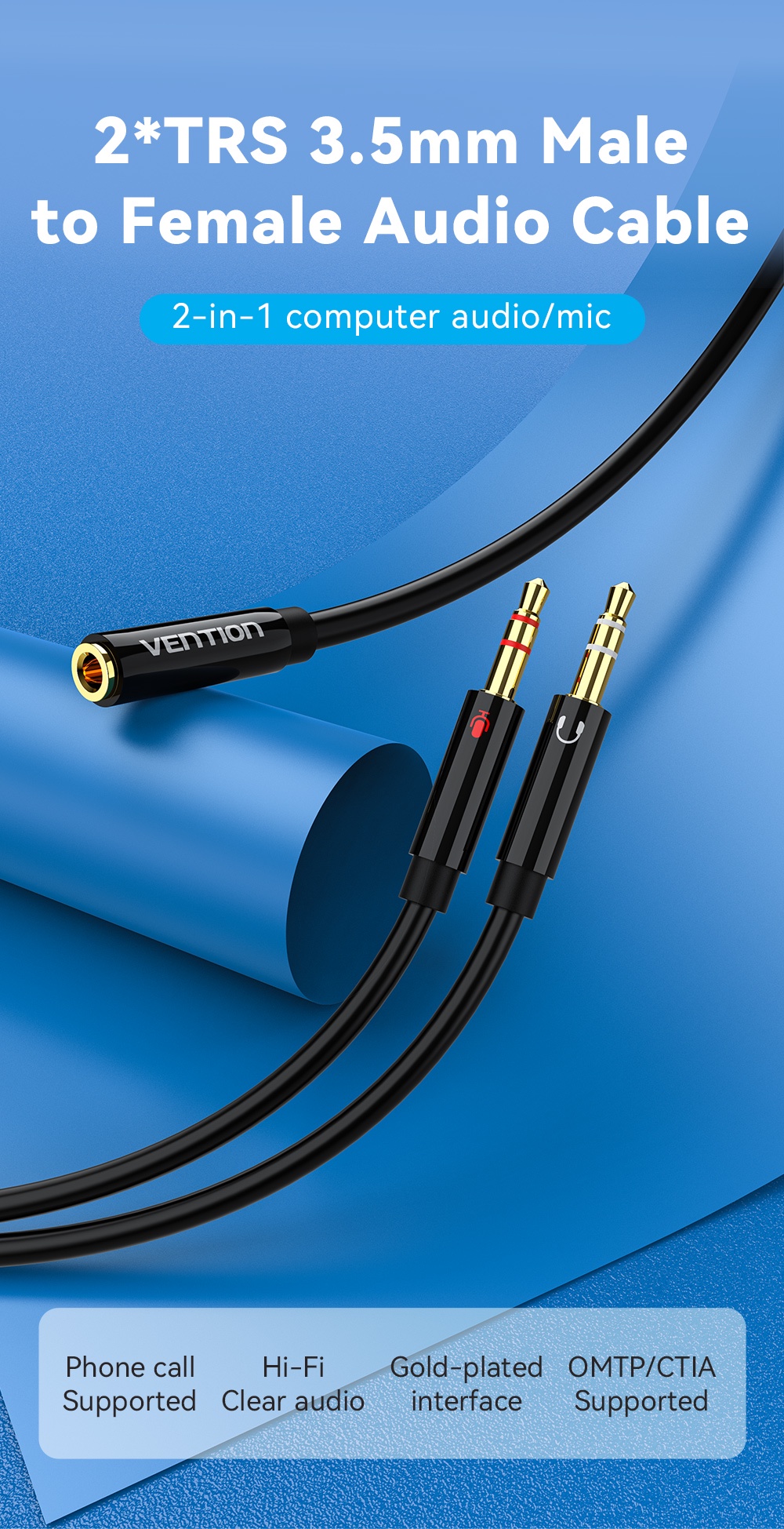 Vention Audio Cable 2 TRS 3.5mm Male to Female Audio Cable Phone Call ...