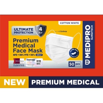 MediPro Surgitech Premium Medical Mask 4ply 50's - Cotton White/Denim ...