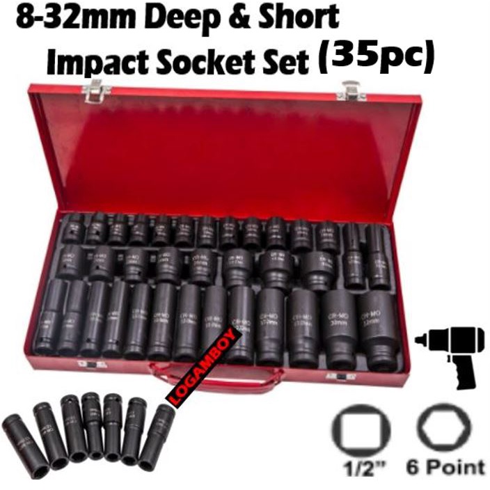 DEEP IMPACT SOCKET LONG SOCKET PANJANG HITAM 1/2'' DR 6POINT 8-32MM ...