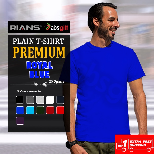 RIANS PREMIUM ROYAL BLUE Plain Cotton Round Neck T SHIRT Short Sleeve ...