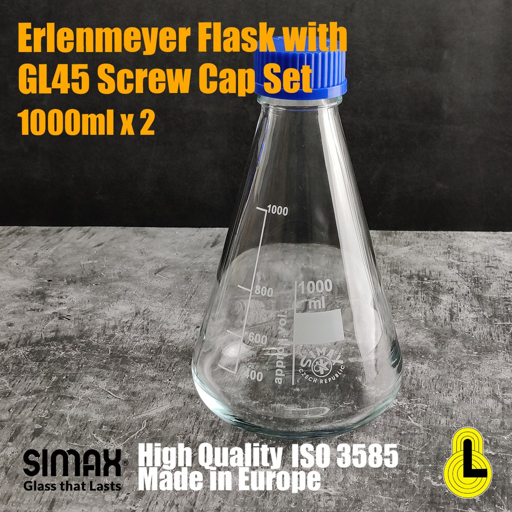 Erlenmeyer Conical Flask with Screw Cap 1L/1000ml Simax | Shopee Malaysia