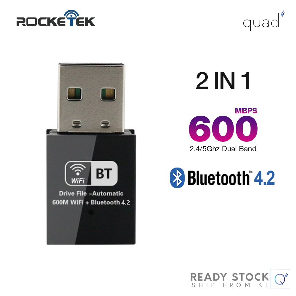 Rocketek 2 in 1 600mbps 2.4/5G Dual Band Wifi with Bluetooth 4.2 EDR ...
