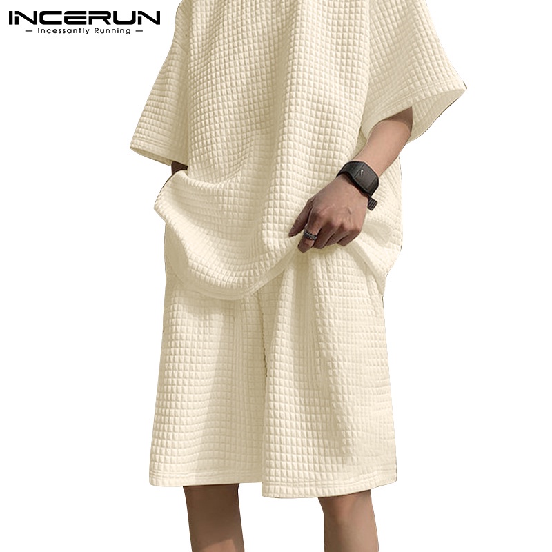 INCERUN Men's Young Fashion Short Sleeve T-Shirt+Shorts Solid Color 2 ...