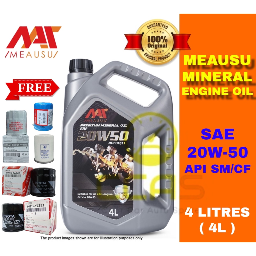 MEAUSU Engine Oil - SAE 20W50 20W-50 4L - FREE Oil Filter - Toyota ...
