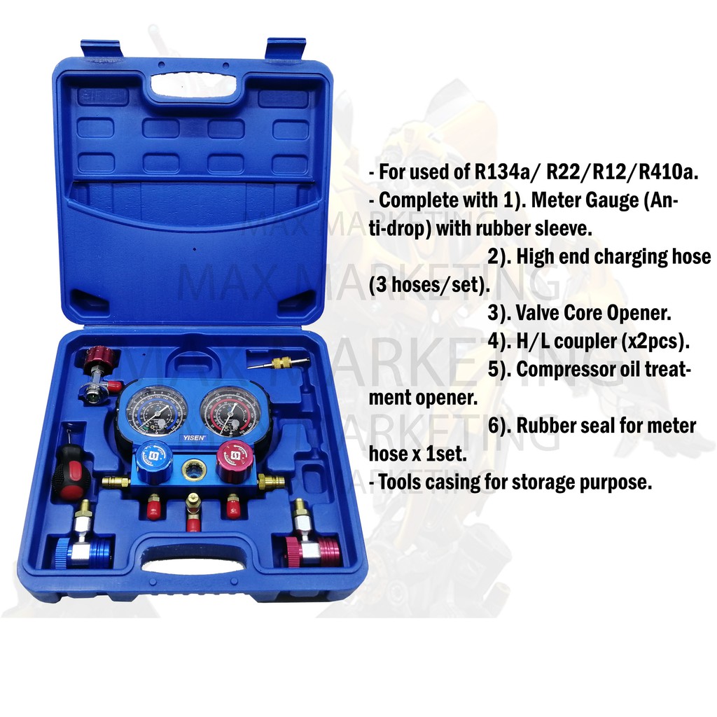 Manifold Meter Gauge, R134a/ R410/ R22/R12 , High Performance. | Shopee ...