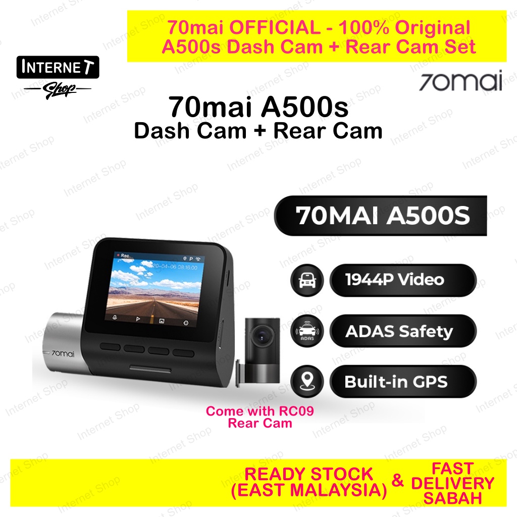 70mai SABAH A500S ORIGINAL Dash camera Pro Plus + rear cam Car Recorder 1944P Rear Cam A500 A400 ...