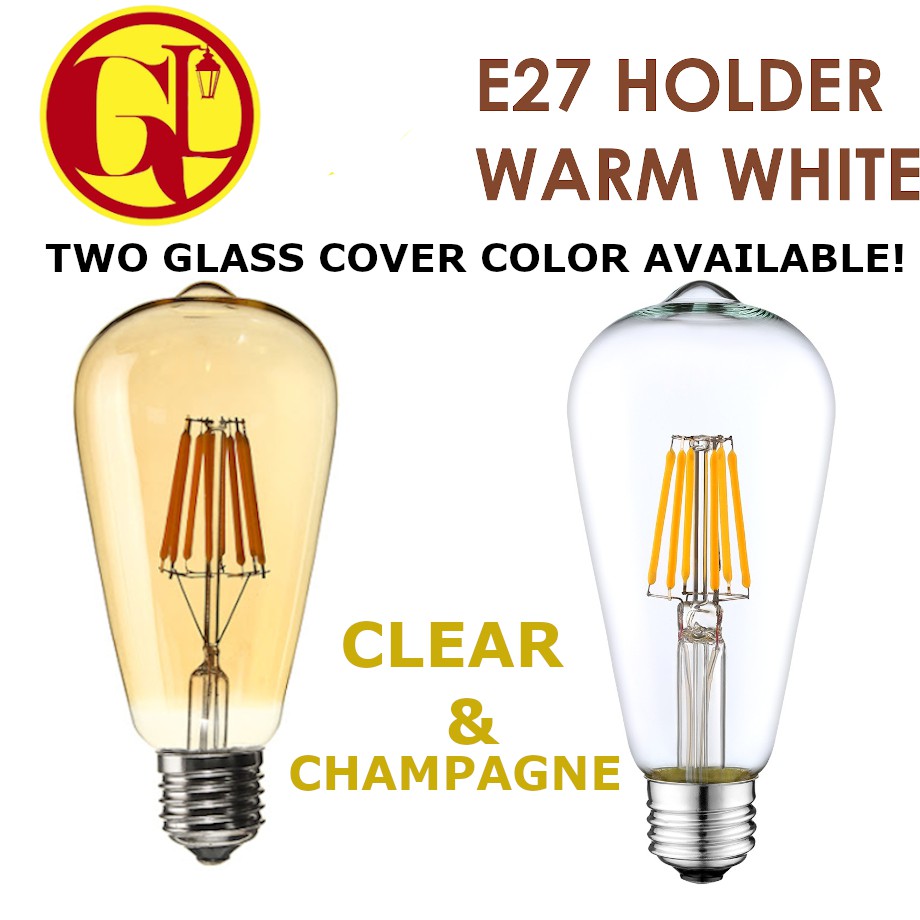 [READY STOCK] LED ST64 Filament Bulb Clear/ Champagne Edison Bulb ST64 ...