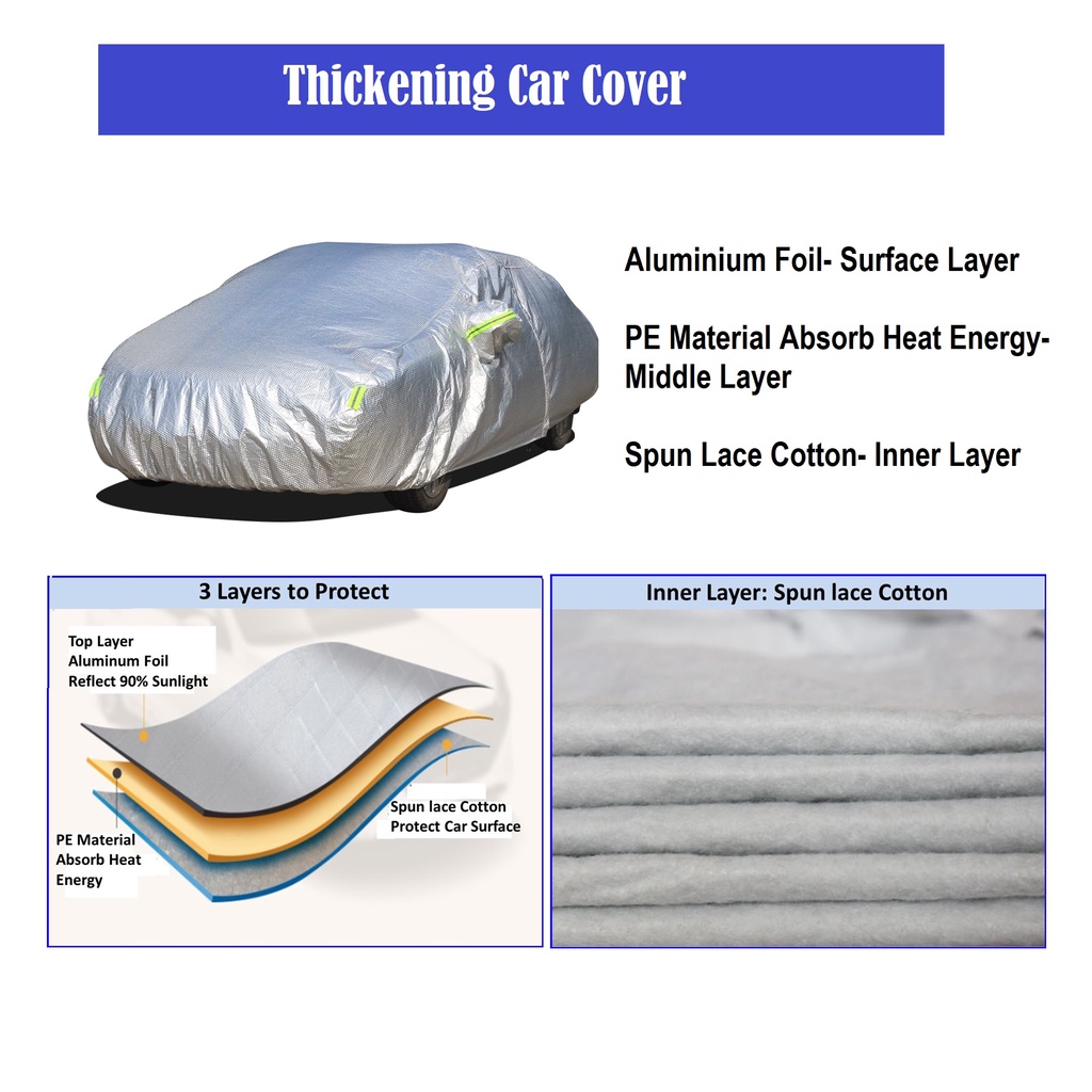 🔥🔥 Durable 3 Layers Thick Aluminum Coating Full Car Cover Outdoor ...
