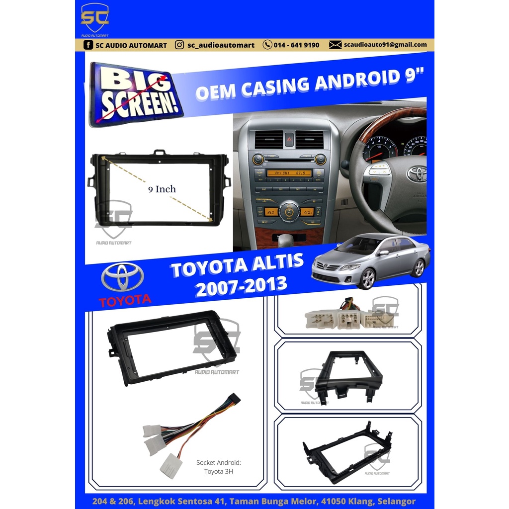 Toyota Altis 2007 - 2013 ( Full AIR-COND ) Android 9" Casing +Socket ...