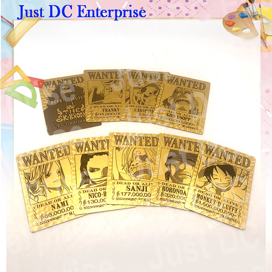 One Piece 】9 Design Gold Foil Wanted Cards Luffy, Nami_ Gold Foil Cards ...