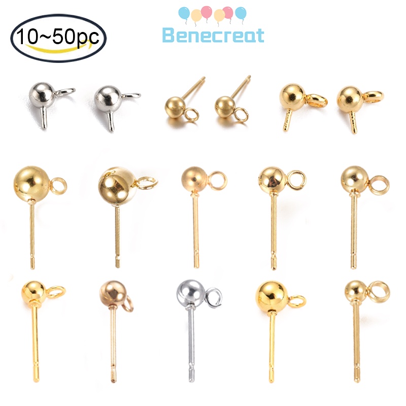 10 ~ 50PCS 304 Stainless Steel Ear Stud Components with Loop Ball ...